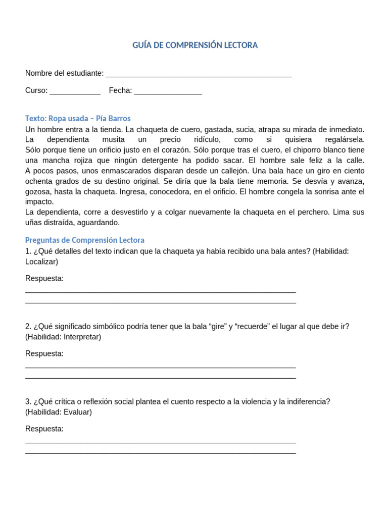 Lectura Ropa - Usada | PDF | Comprensión lectora | Cognición