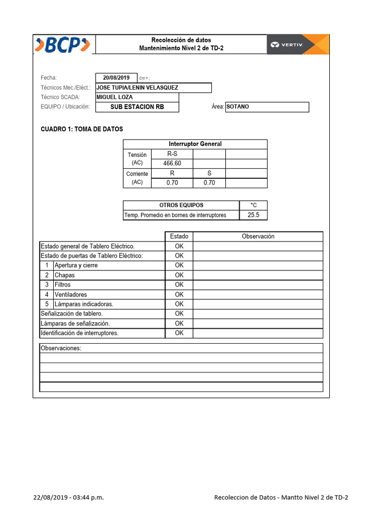Recoleccion de Datos - Mantto Nivel 2 de TD-2 | PDF