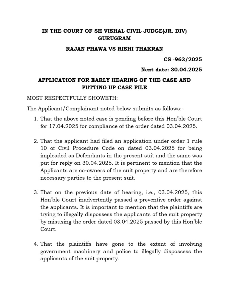 Application Early Hearing | PDF