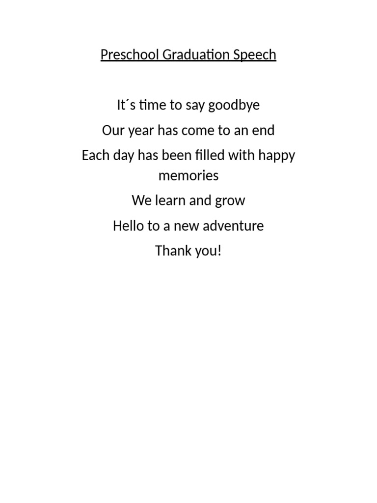 Preschool Graduation Speech | PDF