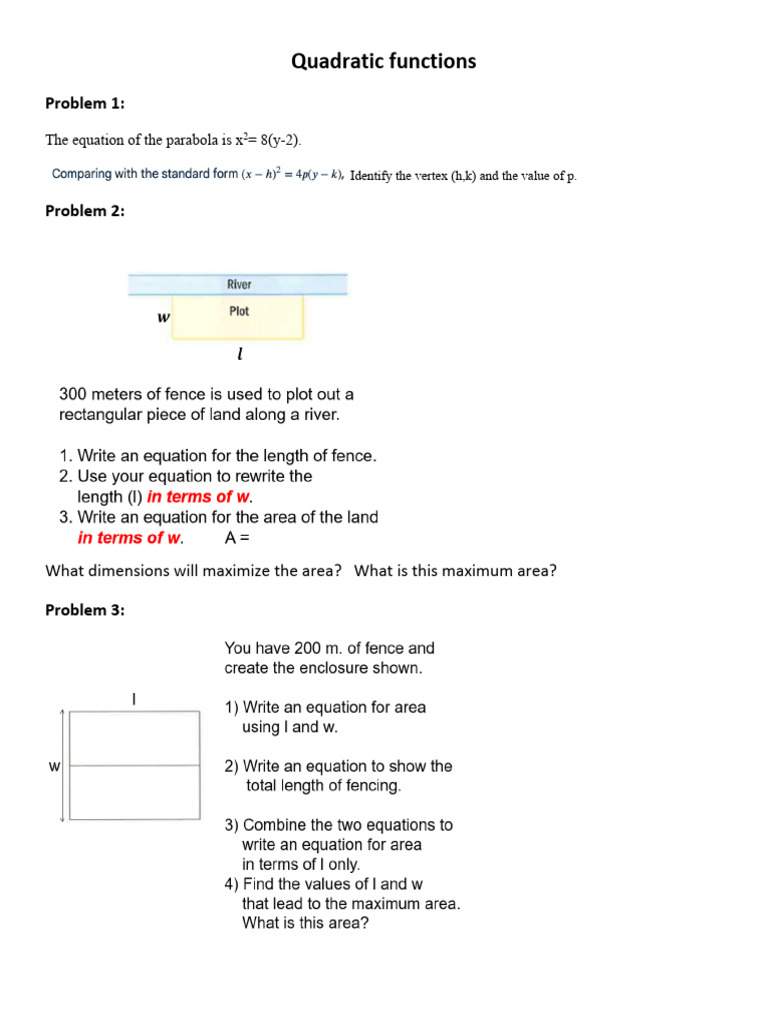 Applied Quadratics - Bridge Models and Area Maximization(NR) | PDF