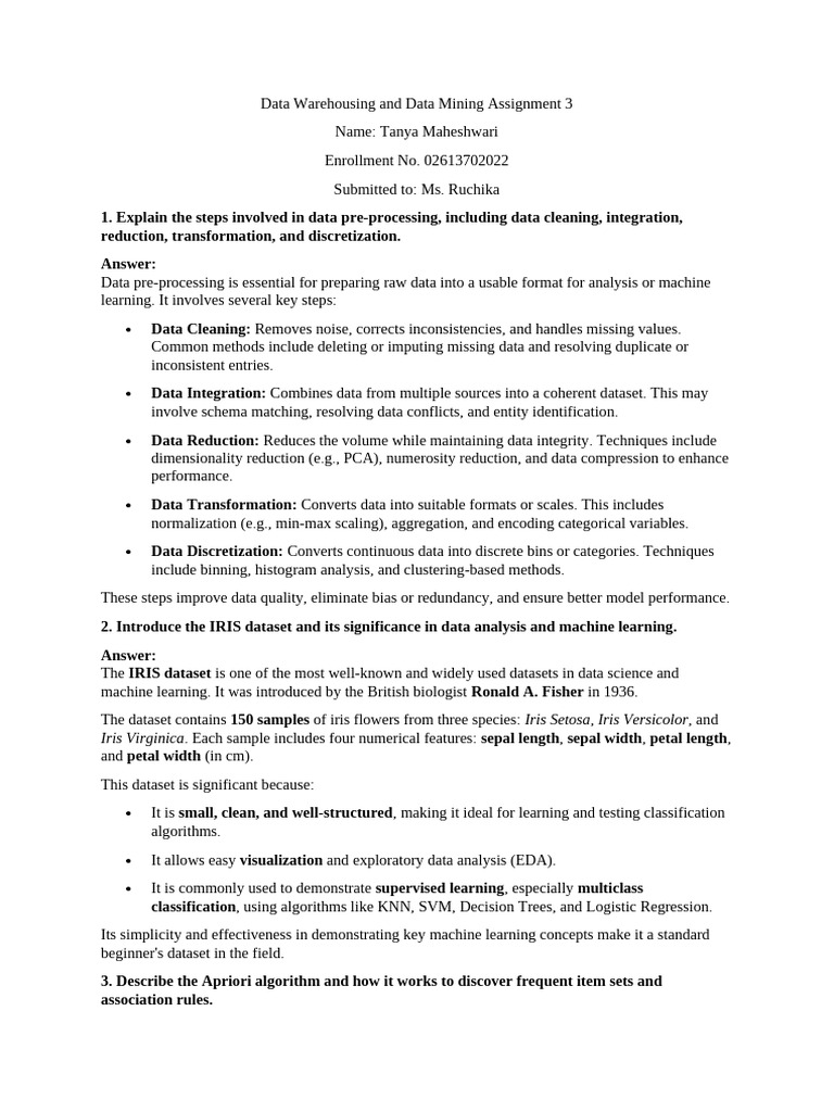 Data Warehousing and Data Mining Assignment 3 | PDF | Information Technology | Cognitive Science