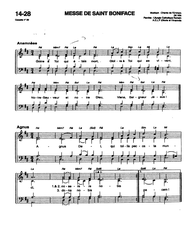 Messe de Saint Boniface Anamnese Agnus | PDF
