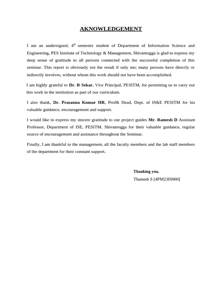 Thanu Aknowledgement | PDF