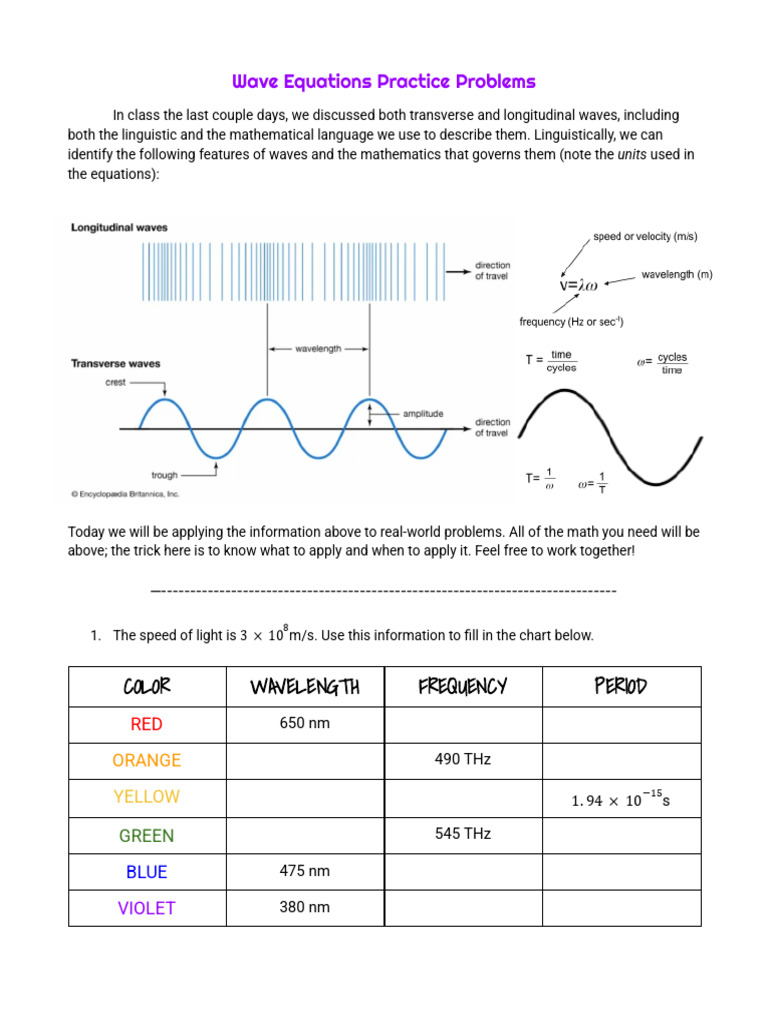 Wave Equations Practice-1 | PDF | Hertz | Frequency