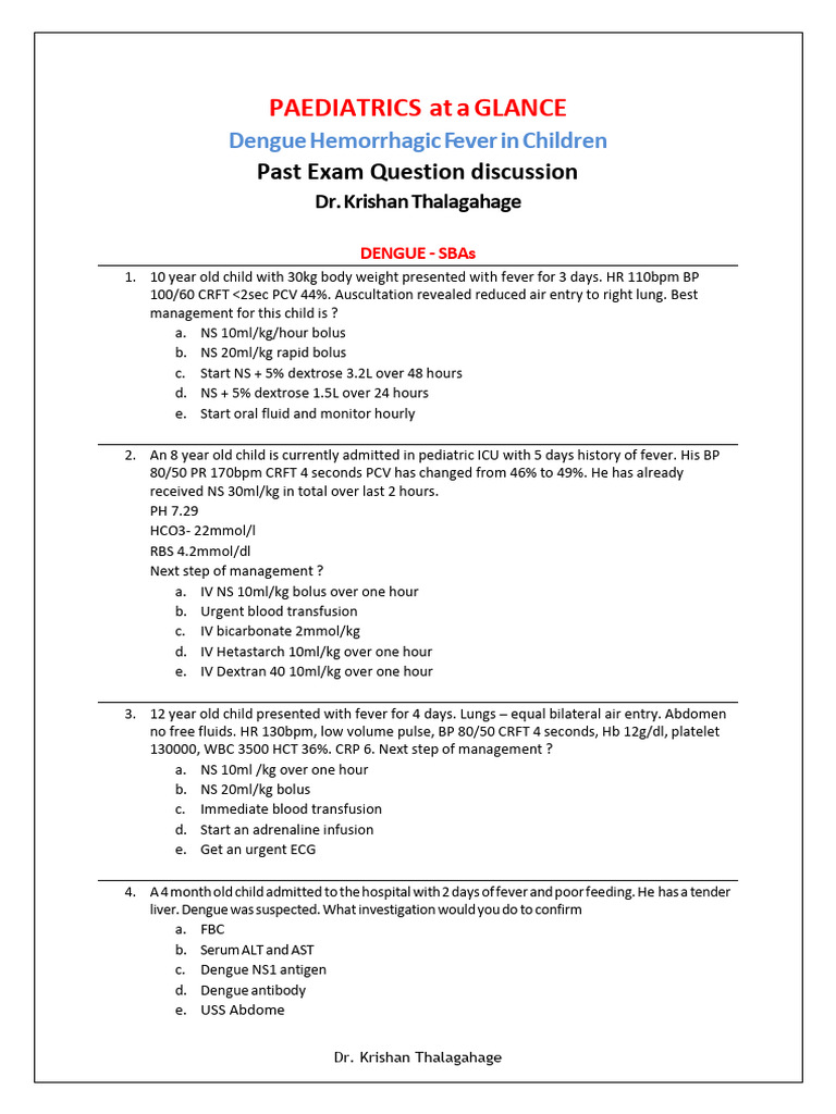 Dengue Management and Past Exam Question Discussion | PDF | Shock ...