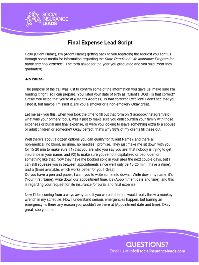 Final Expense Lead Script 1 | PDF
