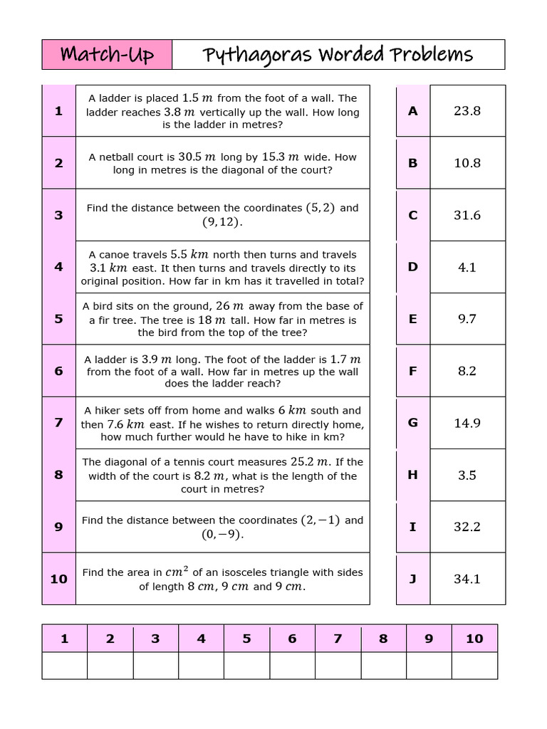 1744330652-Pythagoras Worded Problems Match-Up | PDF