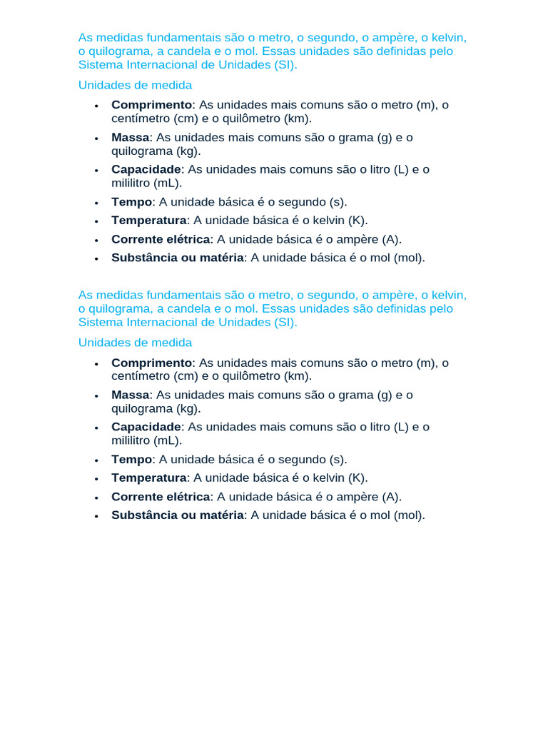 Unidades do Sistema Internacional de Medidas | PDF