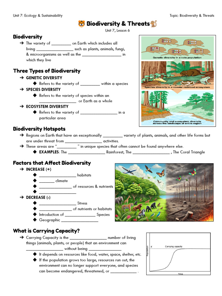 Biodiversity & Threats Student Notes | PDF | Biodiversity | Endangered ...