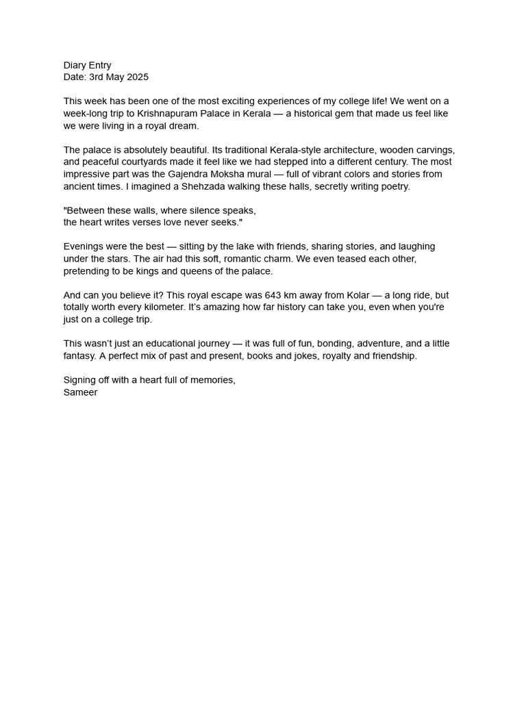 Diary Entry - Palace Trip | PDF