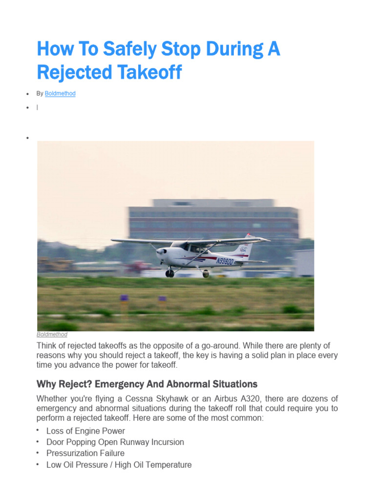 How To Safely Stop During A Rejected Takeoff - Editado | PDF | Takeoff ...
