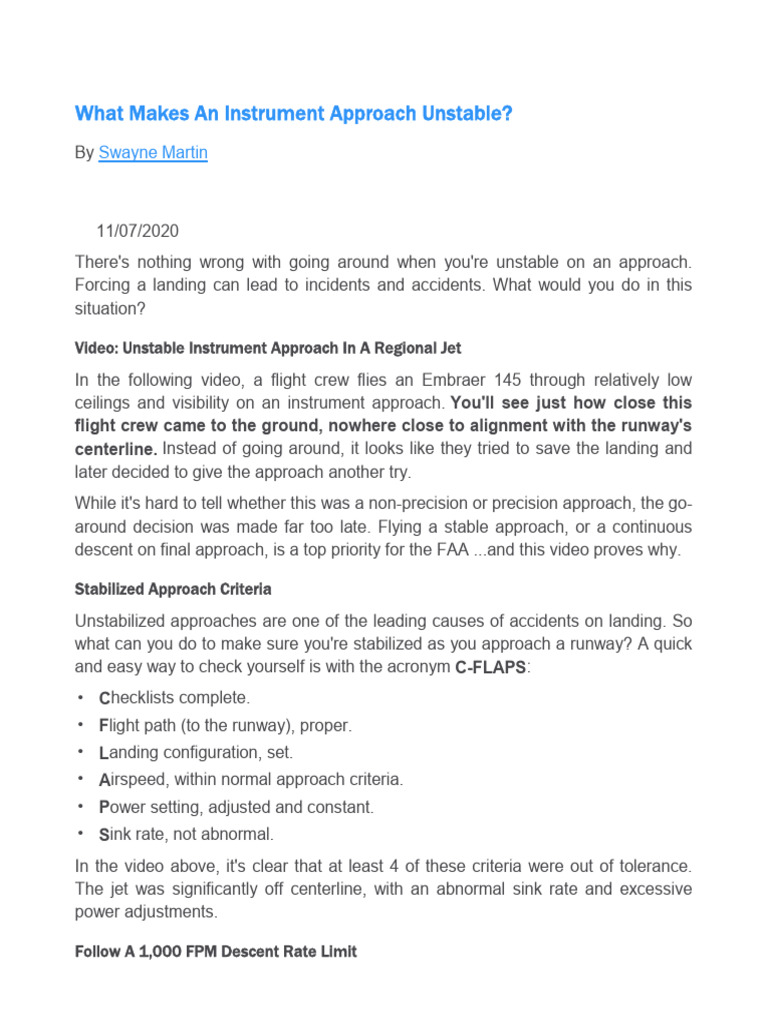 What Makes An Instrument Approach Unstable | PDF | Aircraft | Airliner ...