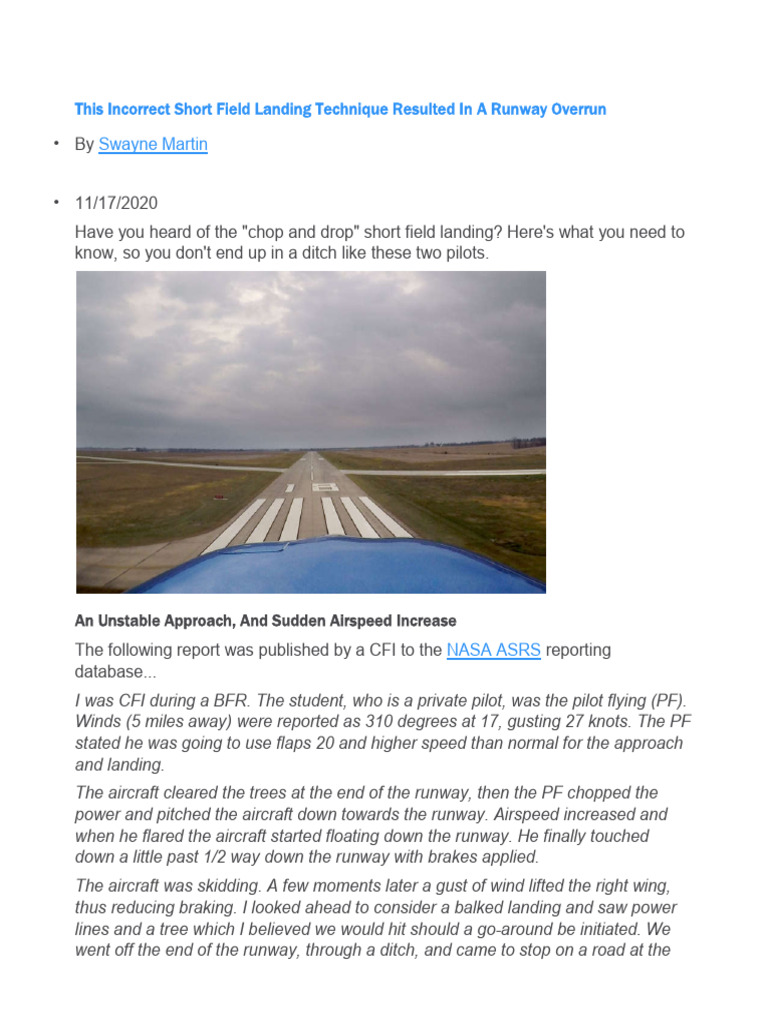 This Incorrect Short Field Landing Technique Resulted in A Runway ...