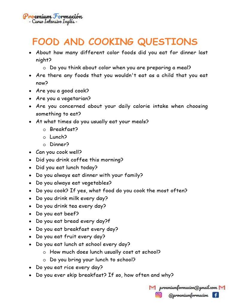 Food and Cooking Questions | PDF | Lunch | Meal