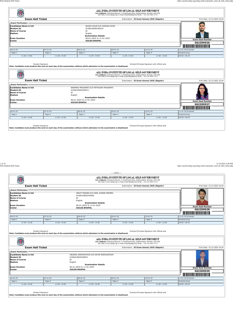 REGULAR Student Hall Ticket | PDF