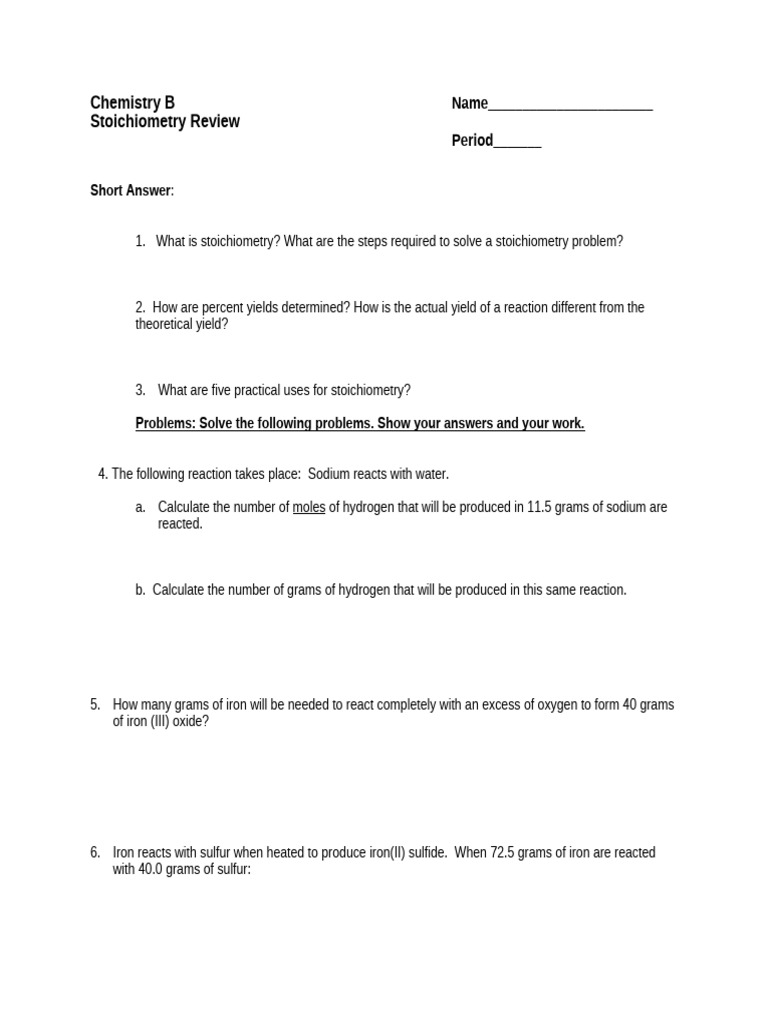 Stoichiometry Review | PDF