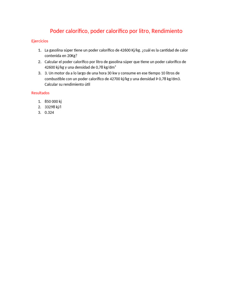 Poder Calorífico, Poder Calorífico Por Litro, Rendimiento. | PDF