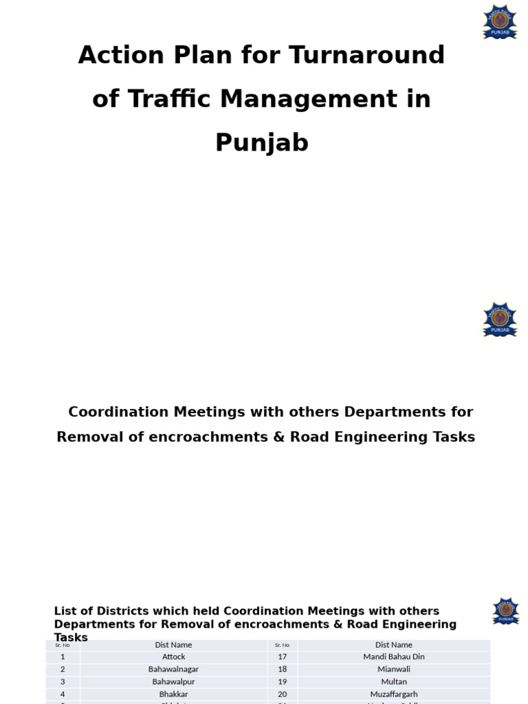 Action Plan For Turnaround of Traffic Management in Punjab | PDF