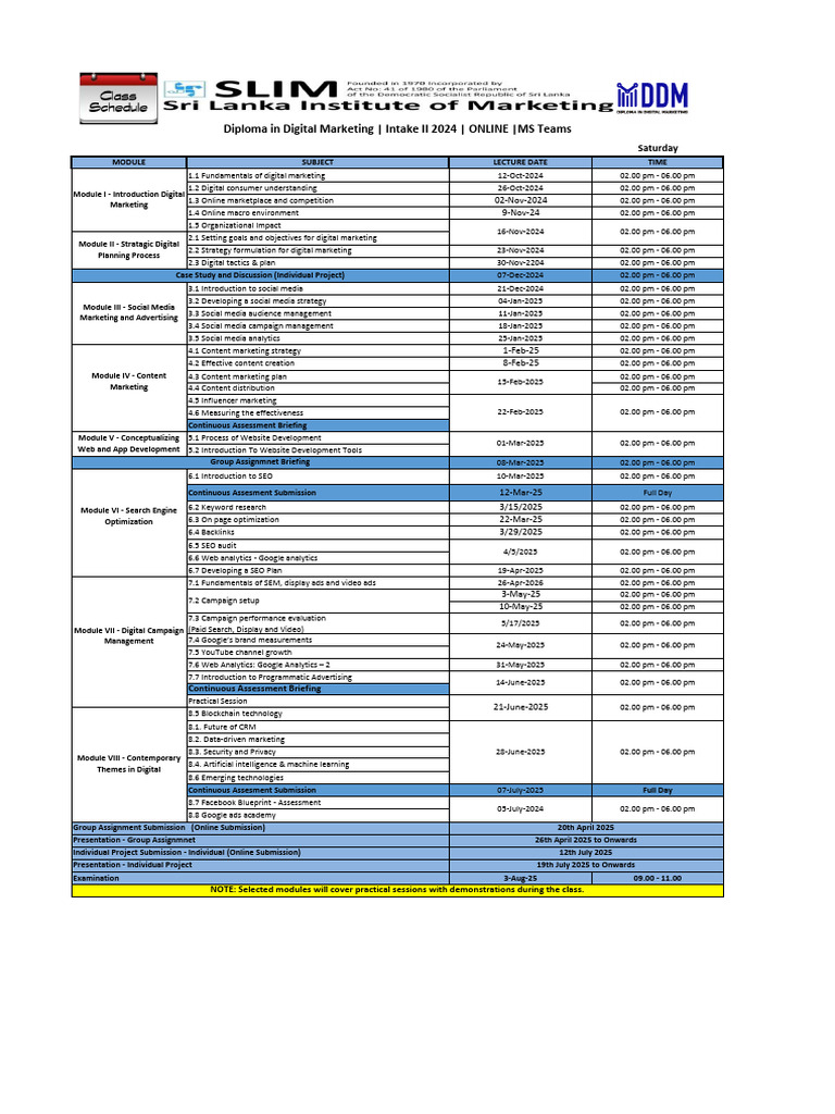 DDM Classes Schedule Overview | PDF | Digital Marketing | Search Engine ...