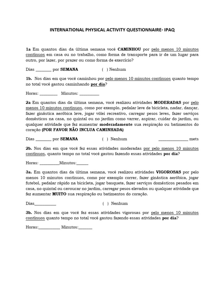 Questionário Internacional de Atividade Física | PDF