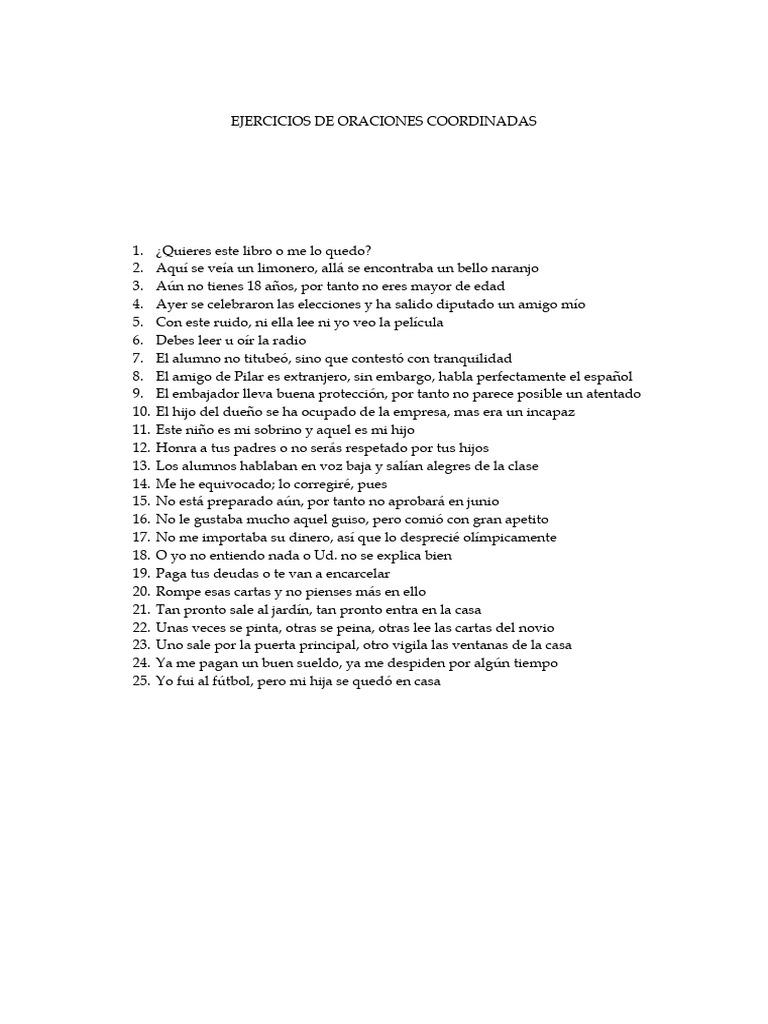 ejercicios-de-oraciones-coordinadas | PDF