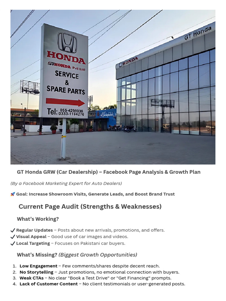 ? GT Honda GRW (Car Dealership) - Facebook Page Analysis & Growth Plan ...
