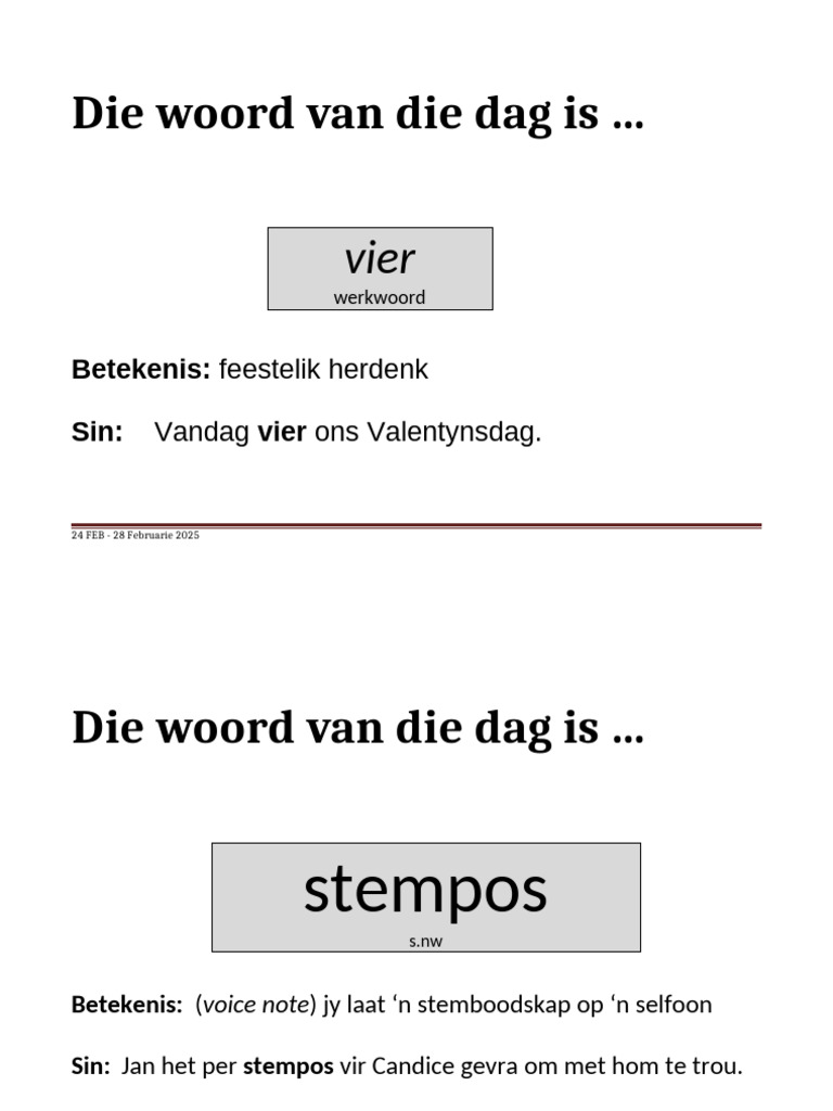 Woord Van Die Dag 24 Feb - 28 Feb 2025 Ip en Senior Fase | PDF