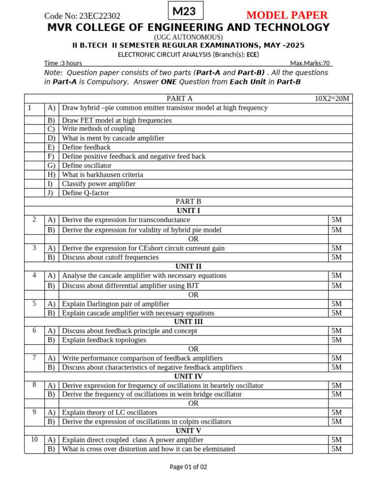 ECA model question paper | PDF | Amplifier | Electronic Oscillator