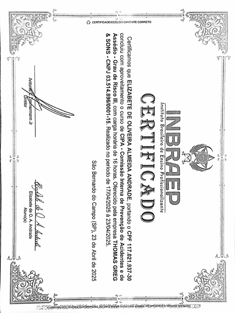 Certificado CIPA | PDF