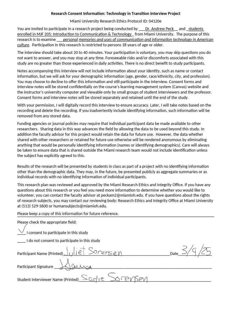 Research Consent for Tech Interview Study | PDF | Consent