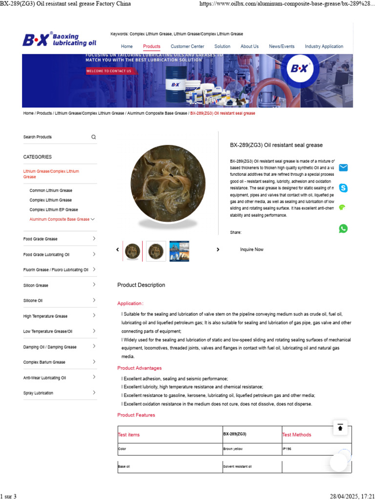 BX-289 (ZG3) Oil Resistant Seal Grease Factory China | PDF | Petroleum ...