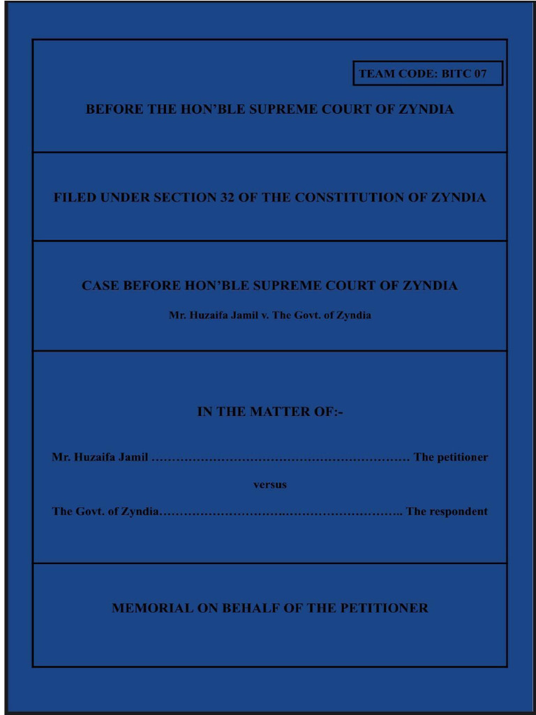 Memorial Submission - BITC 07 | PDF | Supreme Court Of The United ...