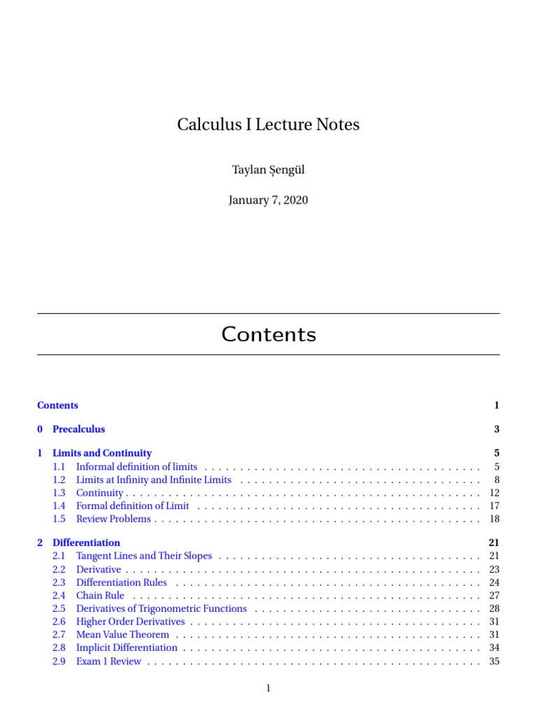 Calculus_1_main_notes | PDF | Tangent | Integral