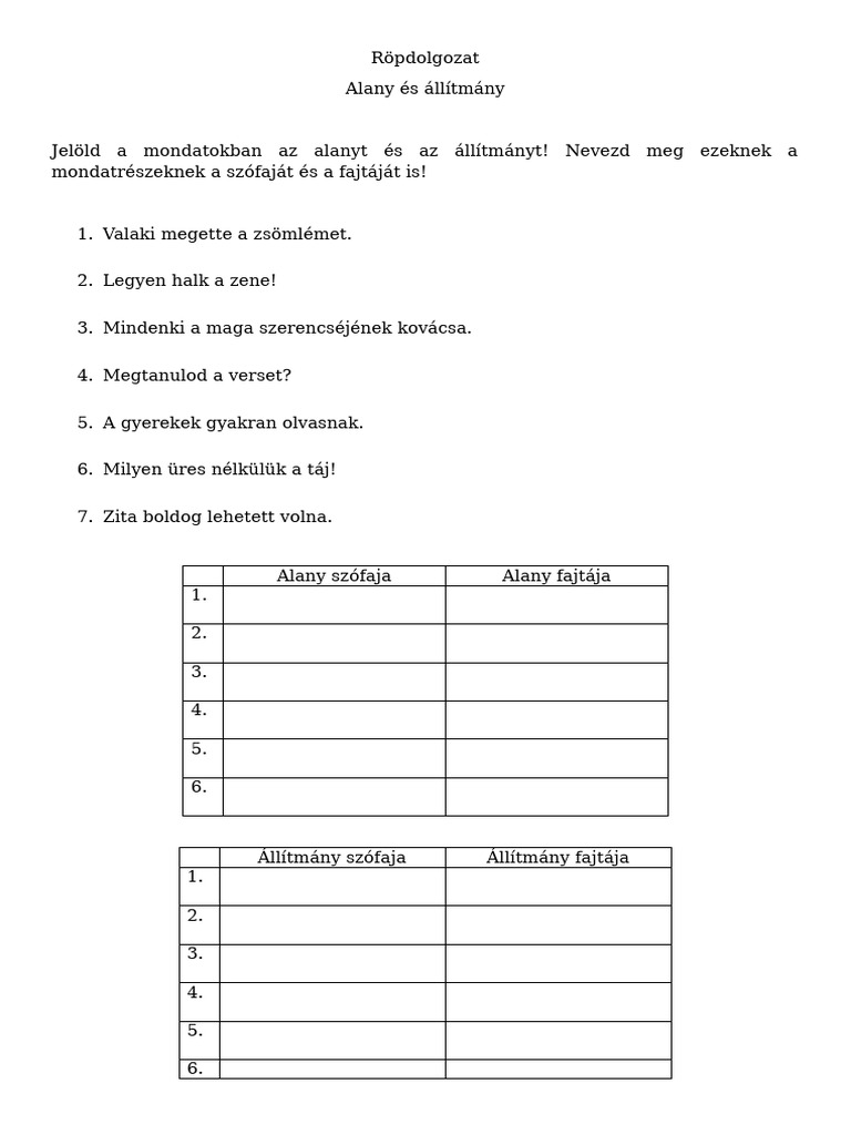 Alany-Állítmány Röp | PDF