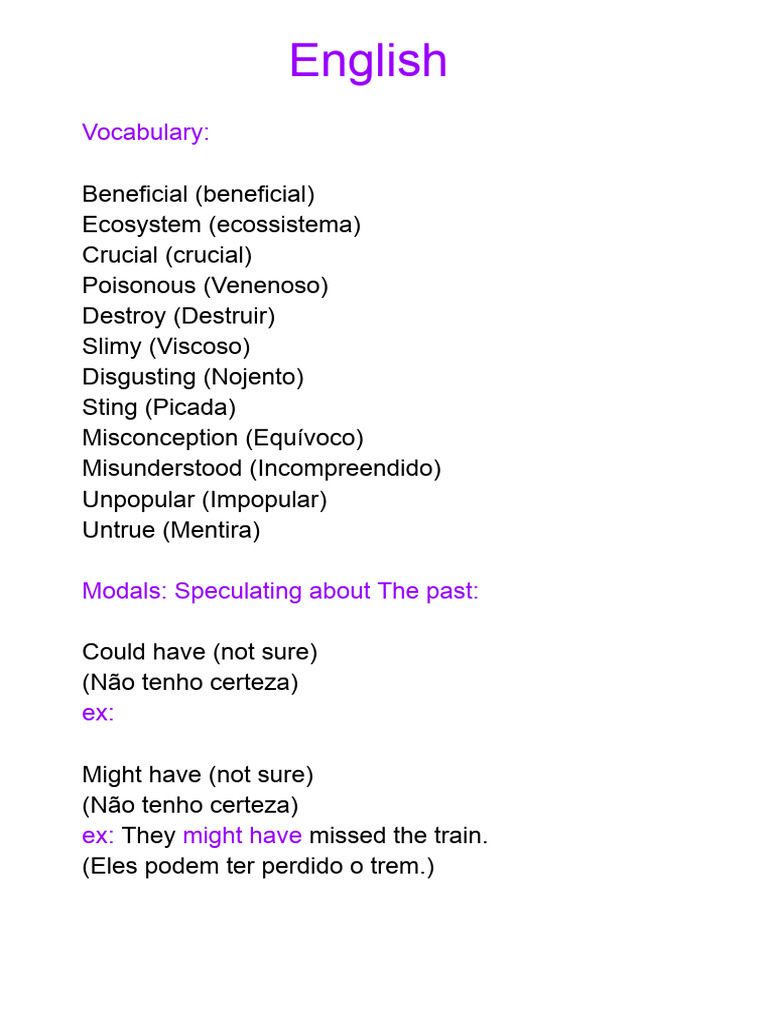 English Vocabulary and Modals Guide | PDF