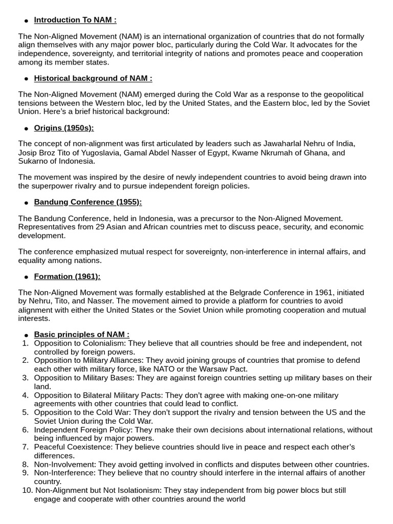 Overview of the Non-Aligned Movement | PDF | Non Aligned Movement ...