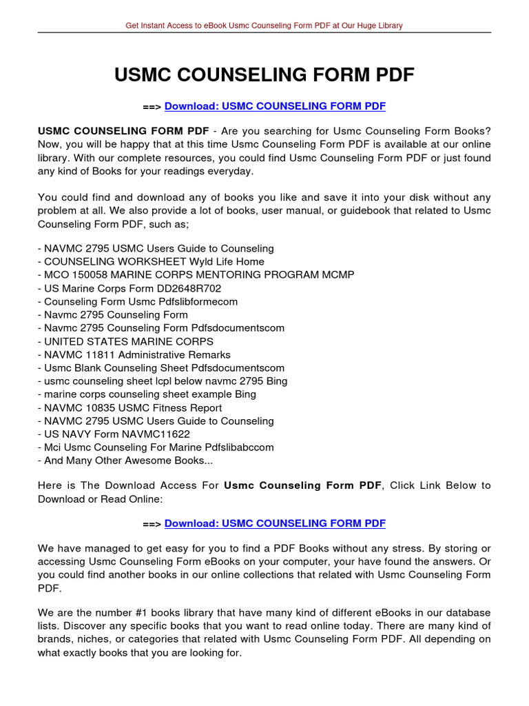 USMC Counseling Form Resources | PDF | United States Marine Corps ...