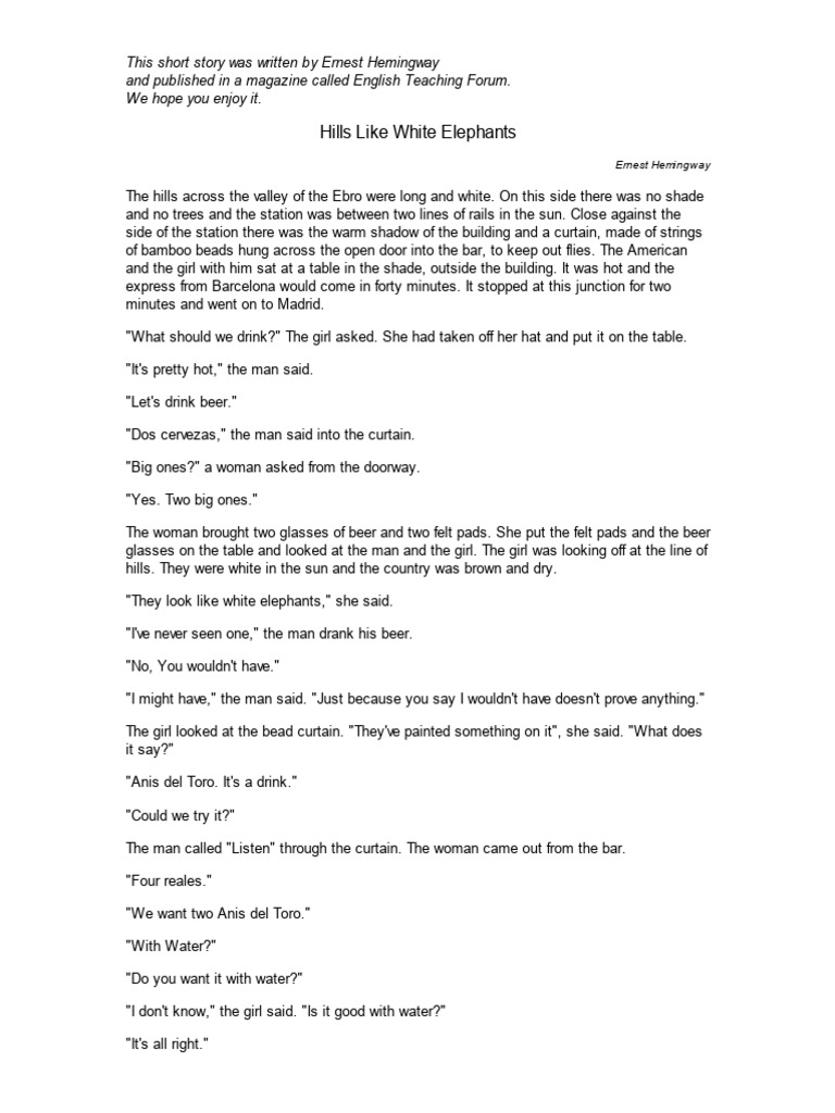 Ernest Hemingway - Hills Like White Elephants | PDF