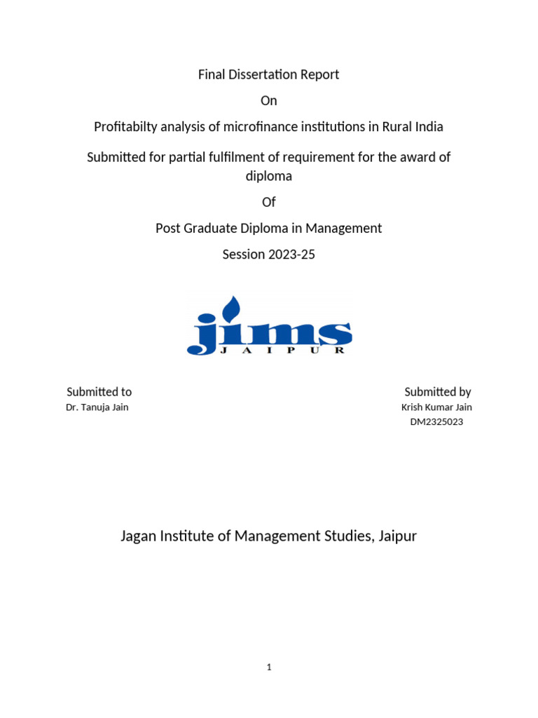 Final Dissertation Report | PDF | Microfinance | Financial Inclusion