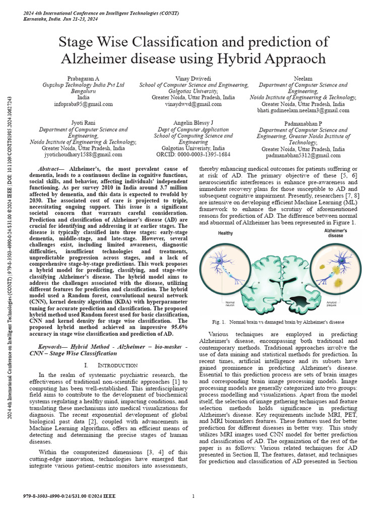 Stage Wise Classification and Prediction of Alzheimer Disease Using Hybrid Appraoch | PDF ...