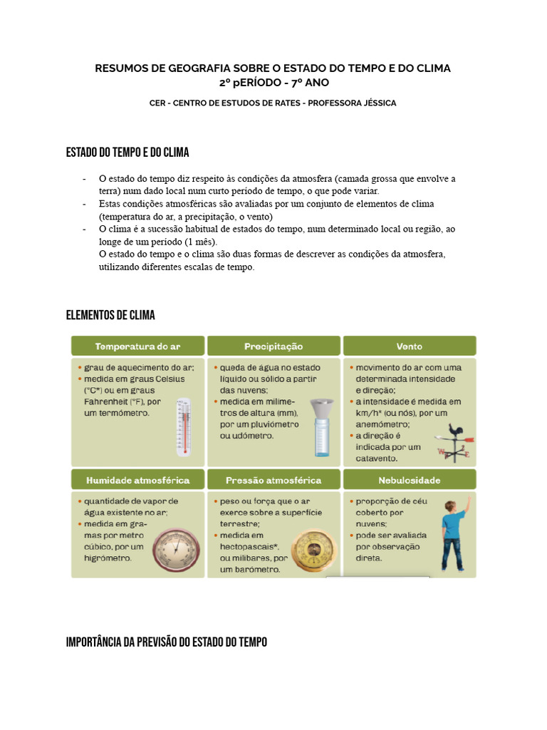 Geografia (Tempo e Clima) 2ºp 7ano | PDF | Clima | Clima