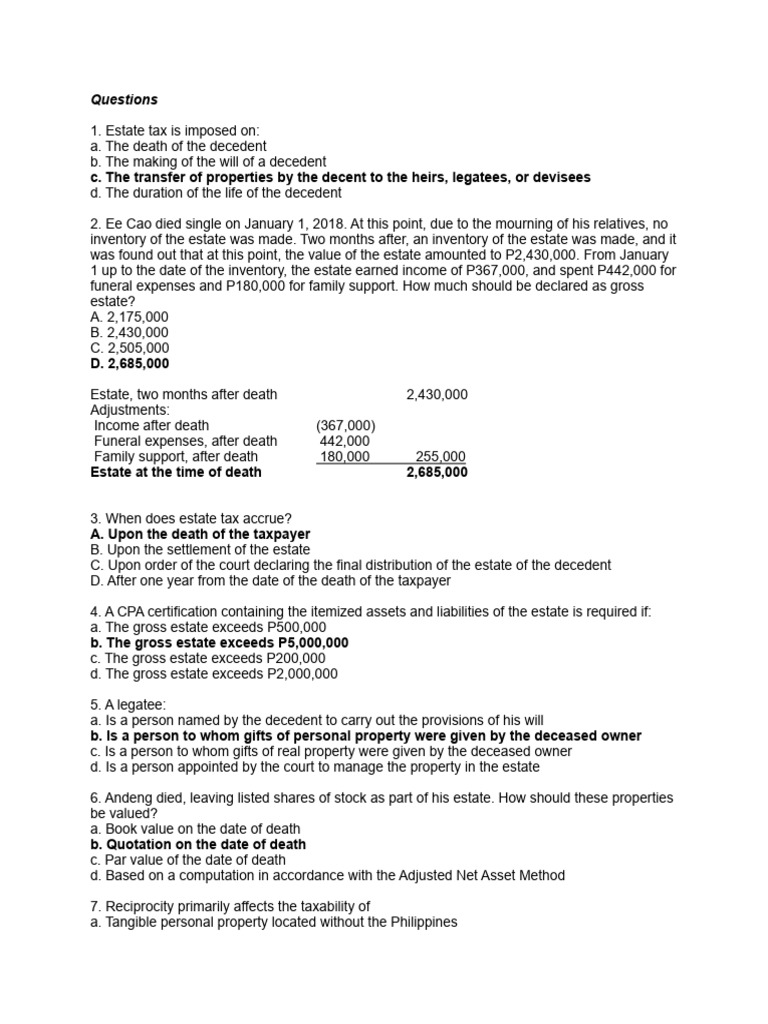 Estate Tax Computation and Issues | PDF | Estate Tax In The United ...