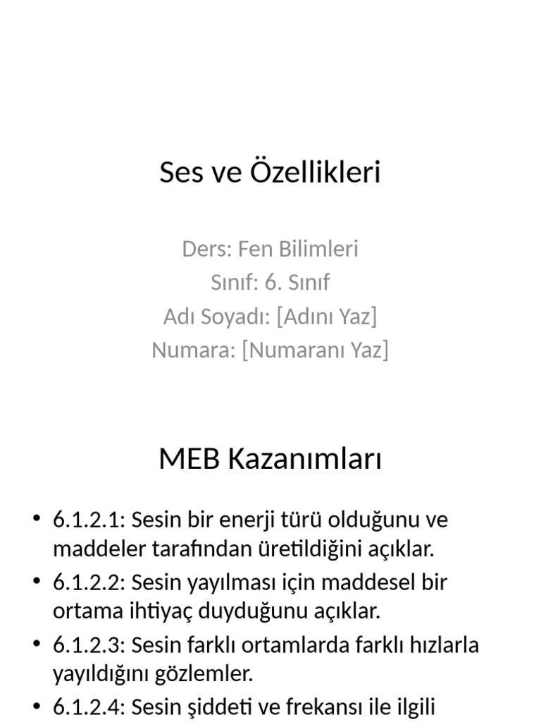 Ses Ve Ozellikleri Sunumu | PDF