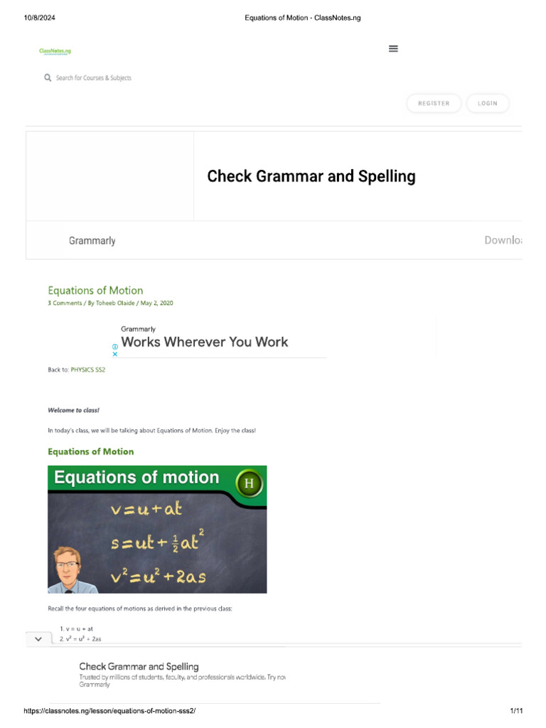 Motion Equations | PDF