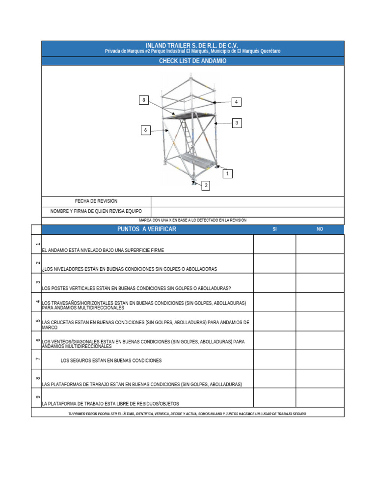 Checklist de Seguridad para Andamios | PDF