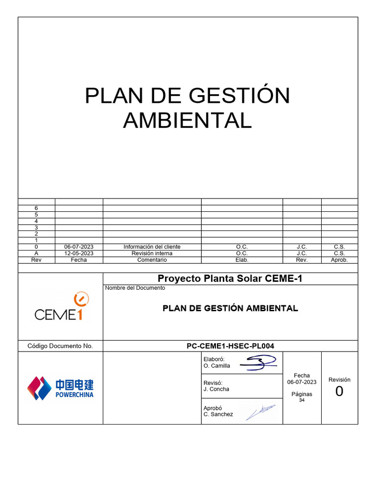 PC-CEME1-HSEC-PL004 - Plan de Gestión Ambiental | PDF | Residuos | Evaluación de impacto ambiental