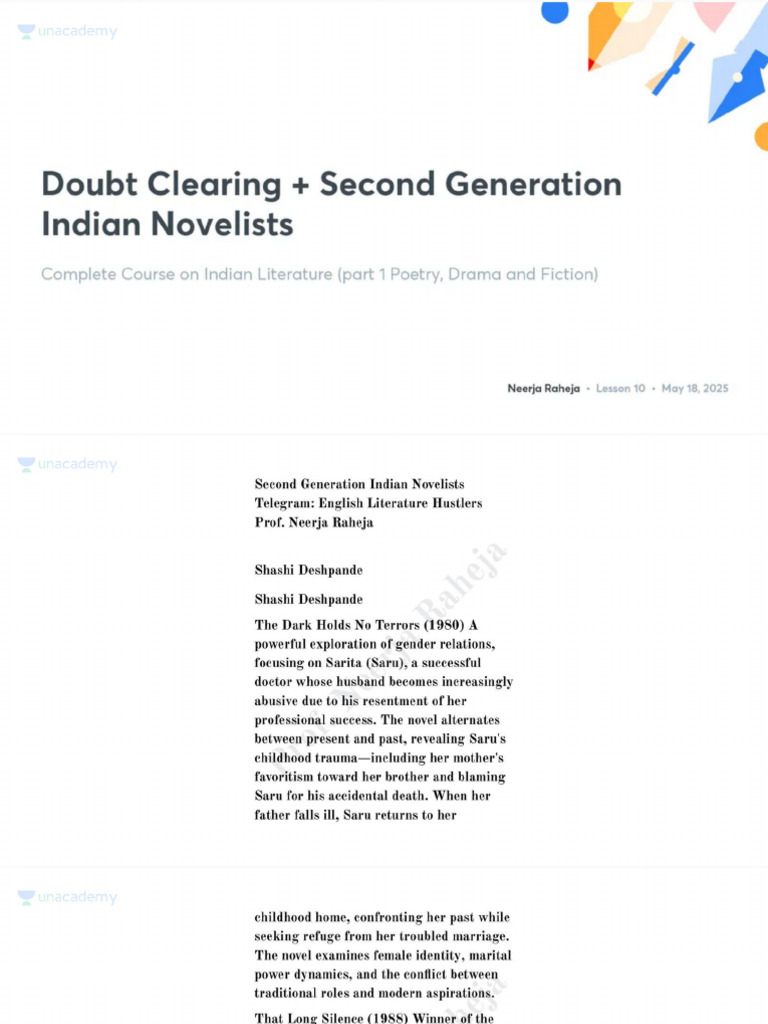 Doubt Clearing Second Generation Indian Novelists No Anno | PDF
