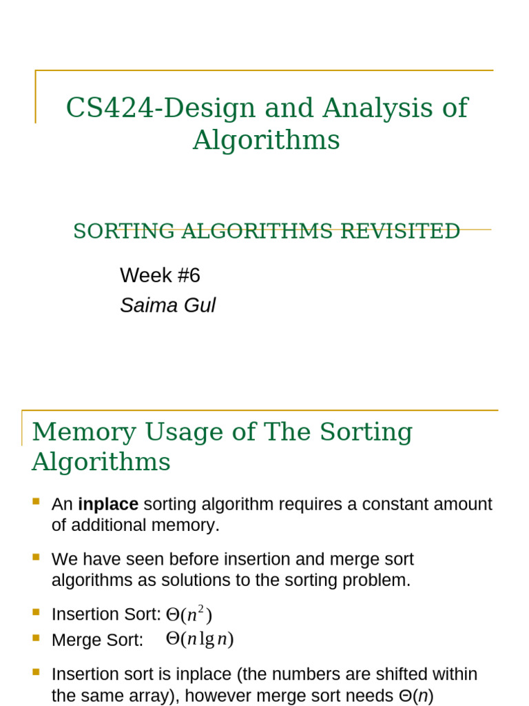 Quick Sort and Counting Sort | PDF | Applied Mathematics | Computer Programming