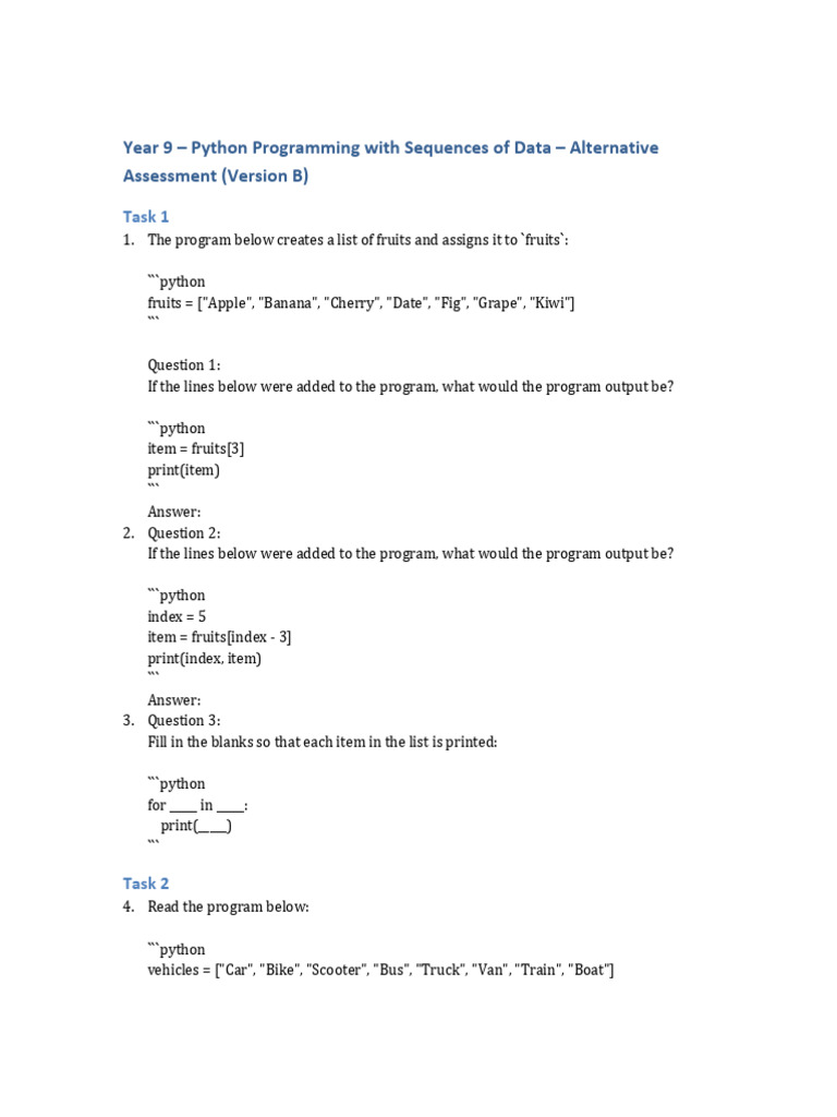 Maria Sansaloni - Y9 Python Sequences Alternative Assessment Version B | PDF | Computer Programming